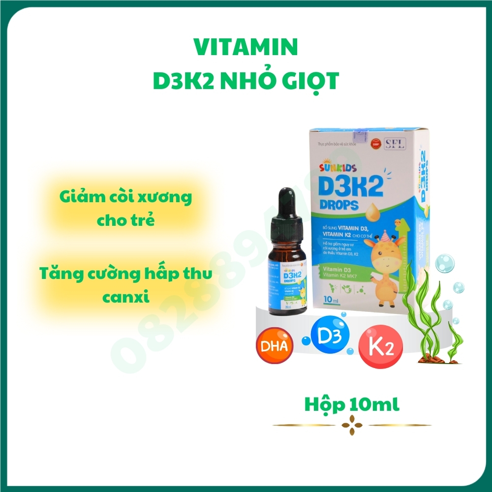 Vitamin D3 nhỏ giọt Sunkids D3K2 Drops hộp 10ml giúp hỗ trợ giảm nguy ...