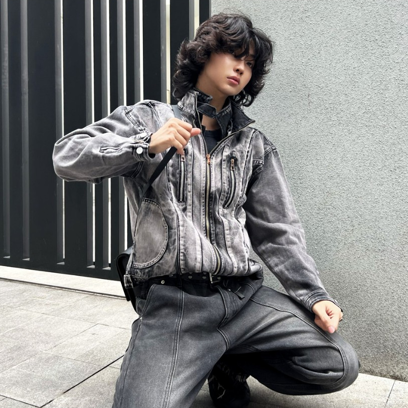 Áo Khoác nam Jean Glaze Washed High-Neck Denim Jacket Jean | Shopee ...