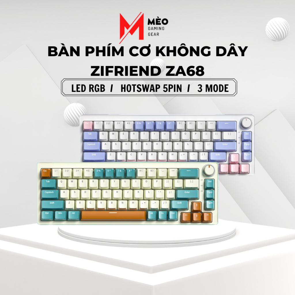 Bàn phím cơ có núm không dây ZA68 - LED RGB | Shopee Việt Nam