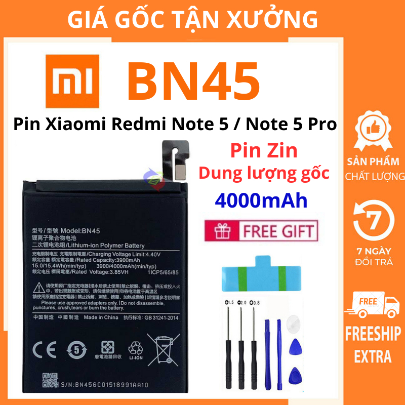 Pin zin Xiaomi Redmi Note 5 / 5 Pro BN45 4000mAh | Đủ Dung lượng gốc | Tặng bộ tháo mở + seal ...