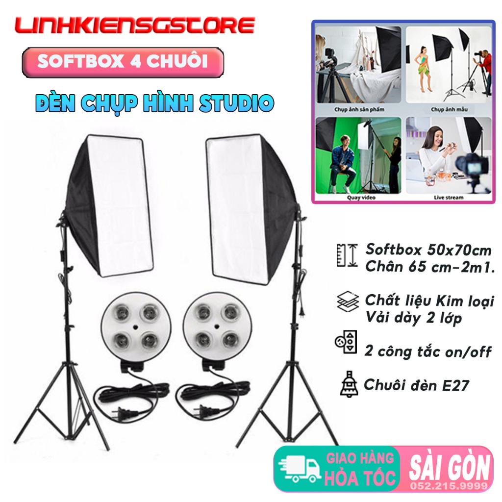 [ Hỏa tốc TPHCM ] Bộ kit chụp ảnh sản phẩm , quay phim softbox 4 chuôi sứ size 50x70cm , chân ...