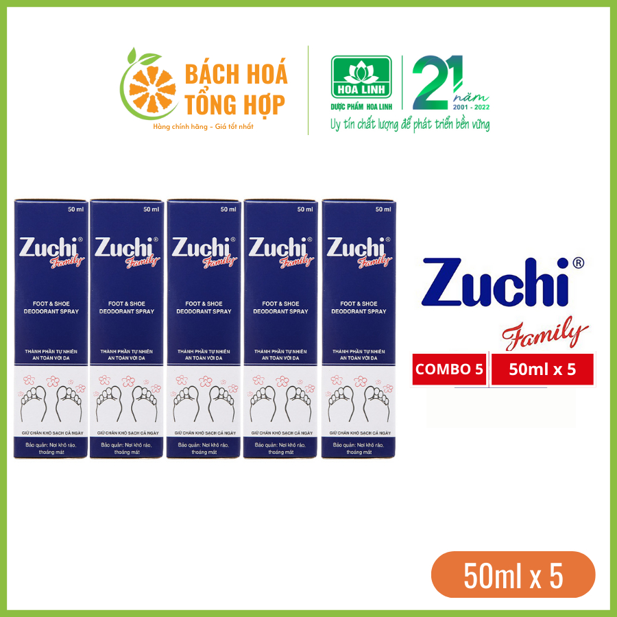 Combo 5 chai Xịt khử mùi chân, giày Zuchi Family 50ml Không nhờn, không ...