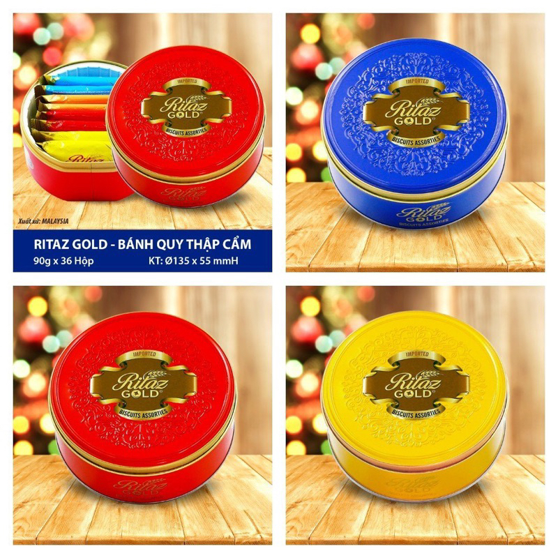 Bánh quy Ritaz Gold hộp thiếc 90g hoa văn lễ | Shopee Việt Nam