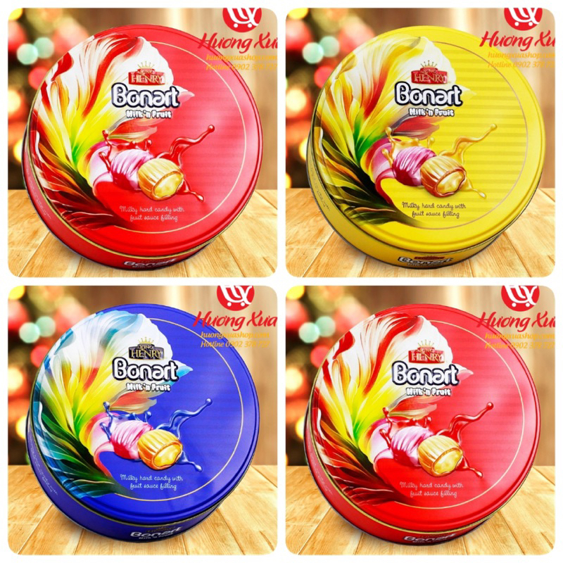 KẸO CỨNG SỮA TRÁI CÂY BONART NHÂN SỐT TRÁI CÂY HỘP THIẾC 100G/ KING HENRY BONART MILK ‘N FRUIT ...