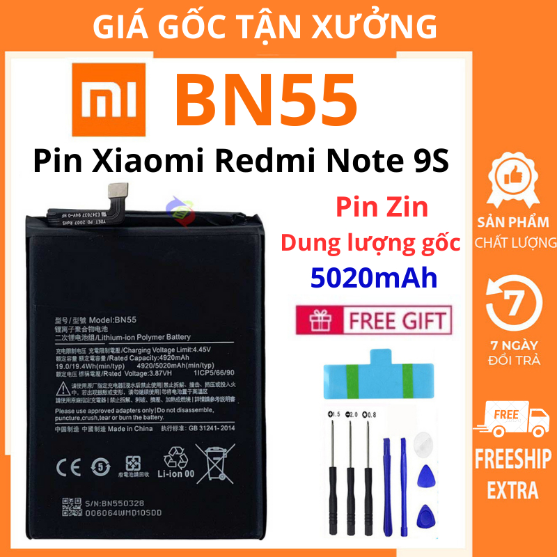 Pin zin Xiaomi Redmi Note 9S BN55 5020mAh | Đủ dung lượng gốc | Tặng bộ ...