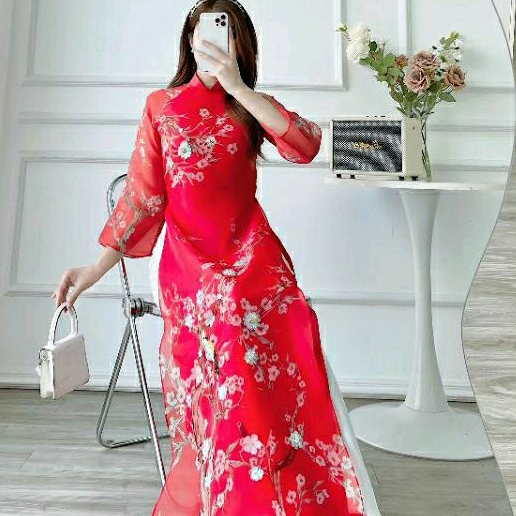 [IVY] Áo dài cách tân chim đỏ đính kết ( riêng áo) | Shopee Việt Nam