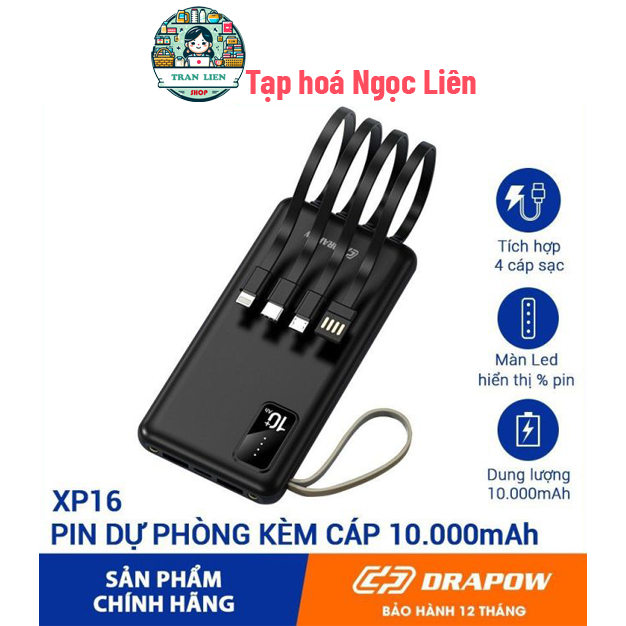 Pin sạc dự phòng 10.000mAh Drapow XP16 liền 4 dây cáp | Shopee Việt Nam