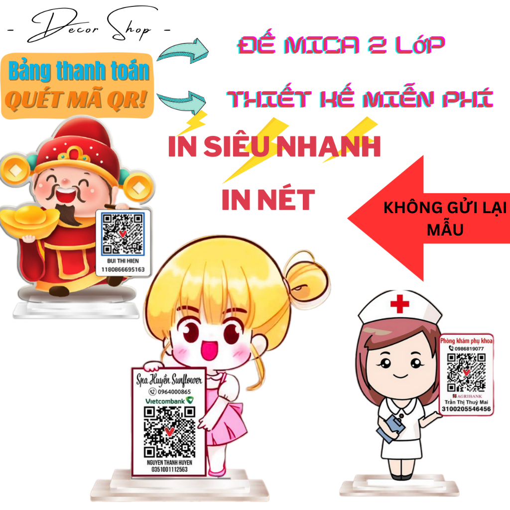 Bảng quét mã QR code in tài khoản ngân hàng để bàn hình chất liệu Mica ...