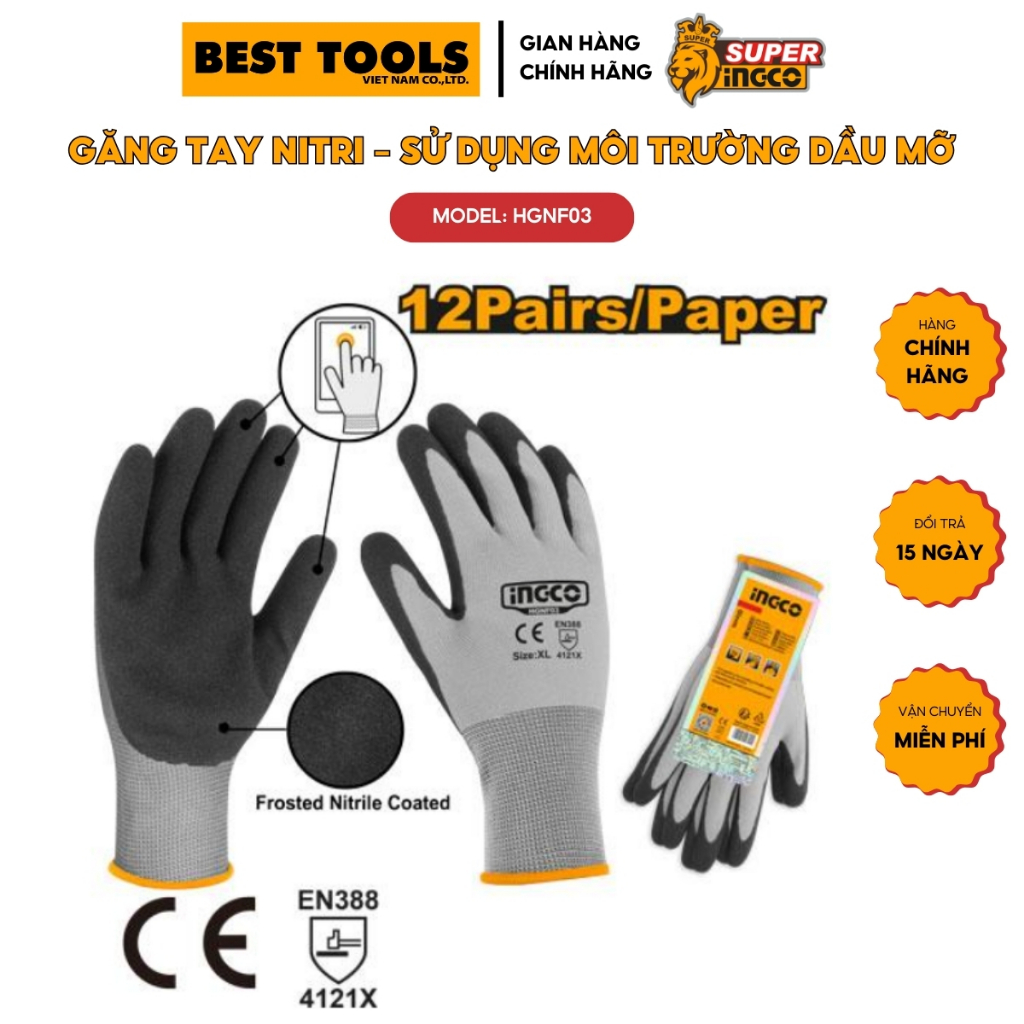 Găng tay Nitri INGCO HGNF03 làm trong môi trường dầu mở. | Shopee Việt Nam