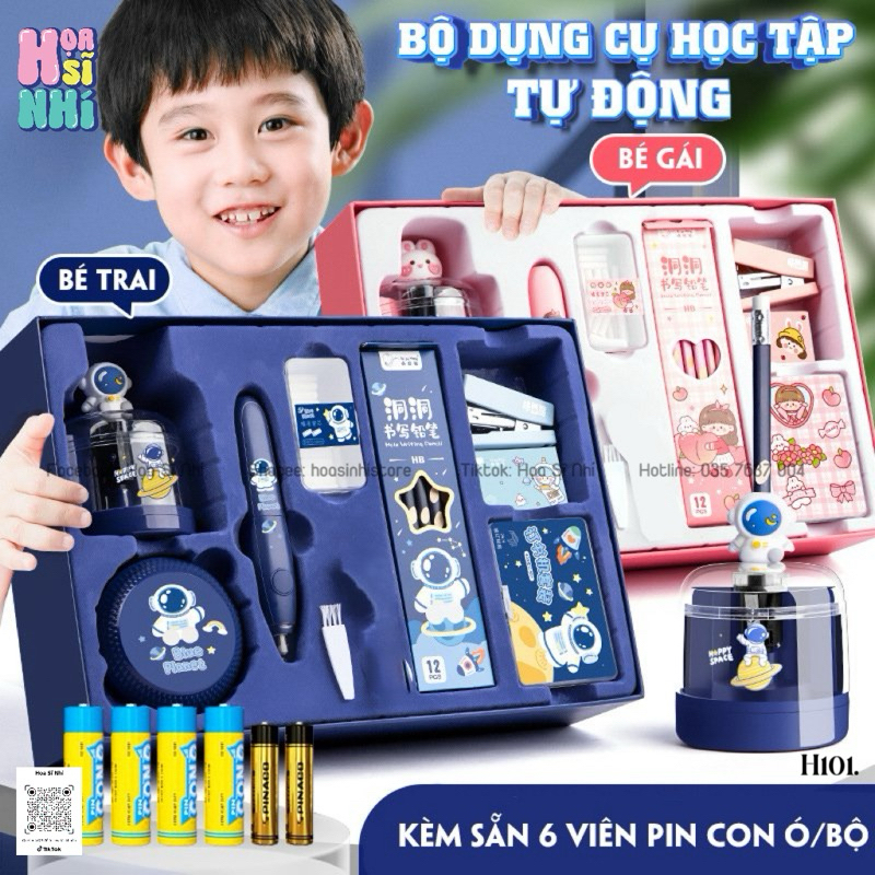 [Kèm full pin]H101.Bộ dụng cụ học tập chạy tự động bằng pin Phi hành gia hỗ trợ bé tập viết lớp ...