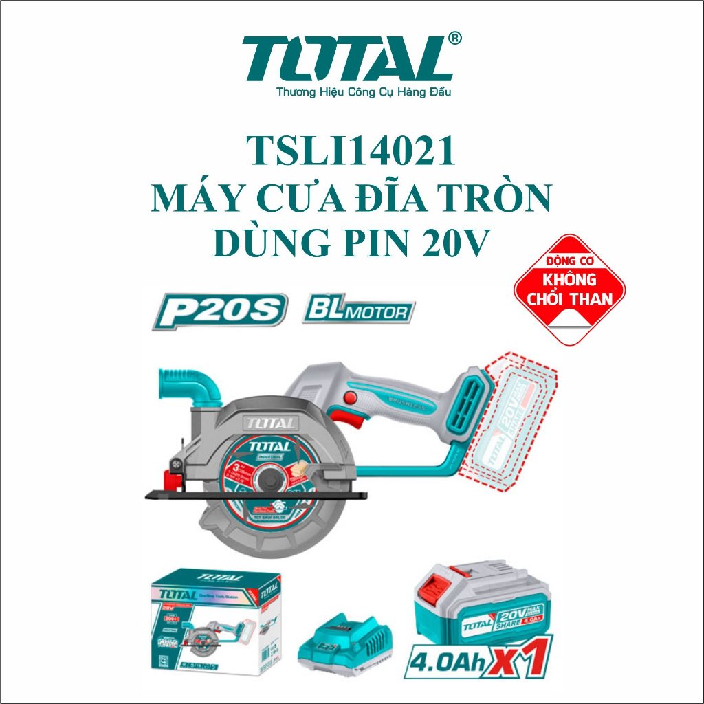 Máy cưa đĩa tròn dùng pin Lithium-Ion 20V TOTAL TSLI14021 hàng chính ...