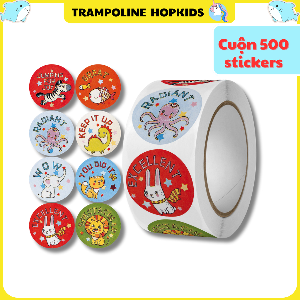 Cuộn 500 Sticker Khen Thưởng Cho Bé Nhiều Mẫu, 500 Nhãn Dán Hoạt Hình ...