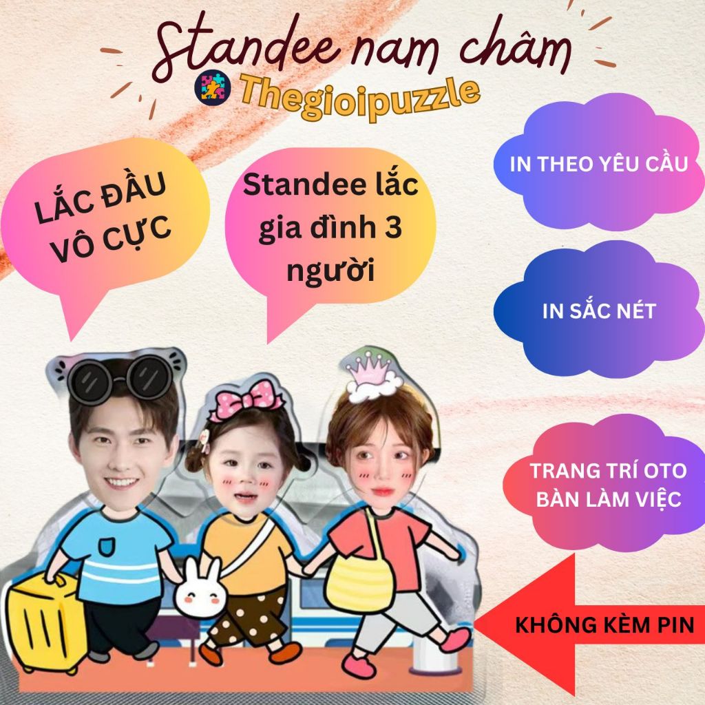 Standee Lắc Đầu Thegioipuzzle 3 người in theo yêu cầu Để Bàn, oto Trang ...