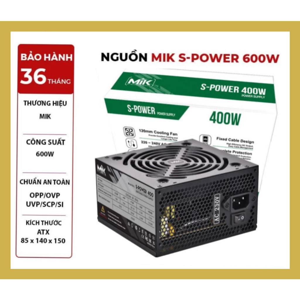 Nguồn máy tính MIK Spower 400W, 500W, 600W (Chính hãng, Bảo hành 3 năm), Nguồn Công Suất Thực ...