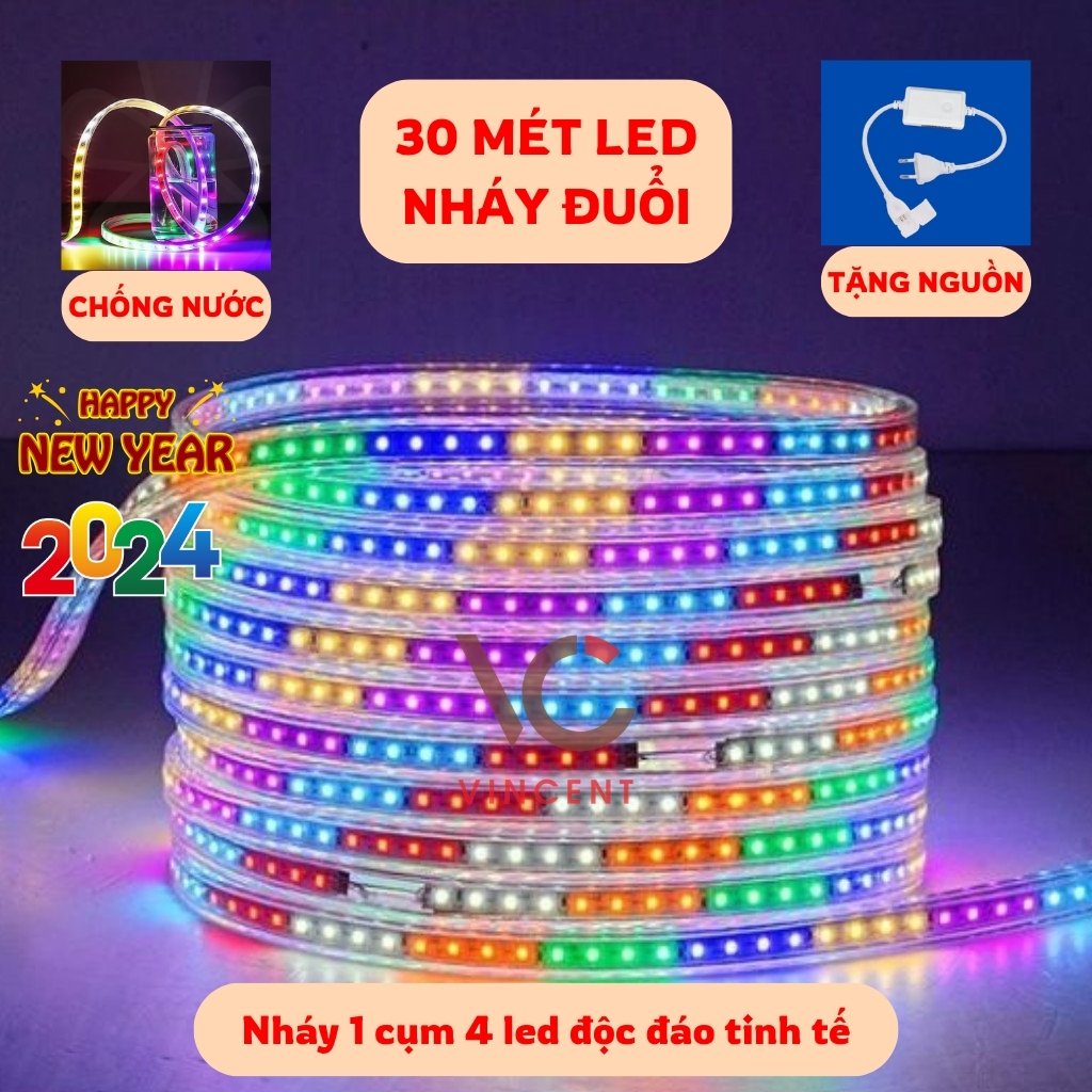 30M dây đèn led 2835 nháy đuổi bọc plastic 5M,10M,20M,30M chống nước,Tặng Kèm Nguồn,đèn led hắt ...