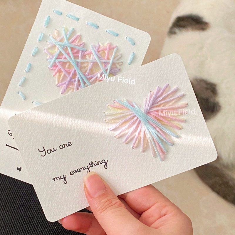 Thiệp len valentine trái tim thêu nổi chỉ len mảnh 1mm, thiệp khung ...