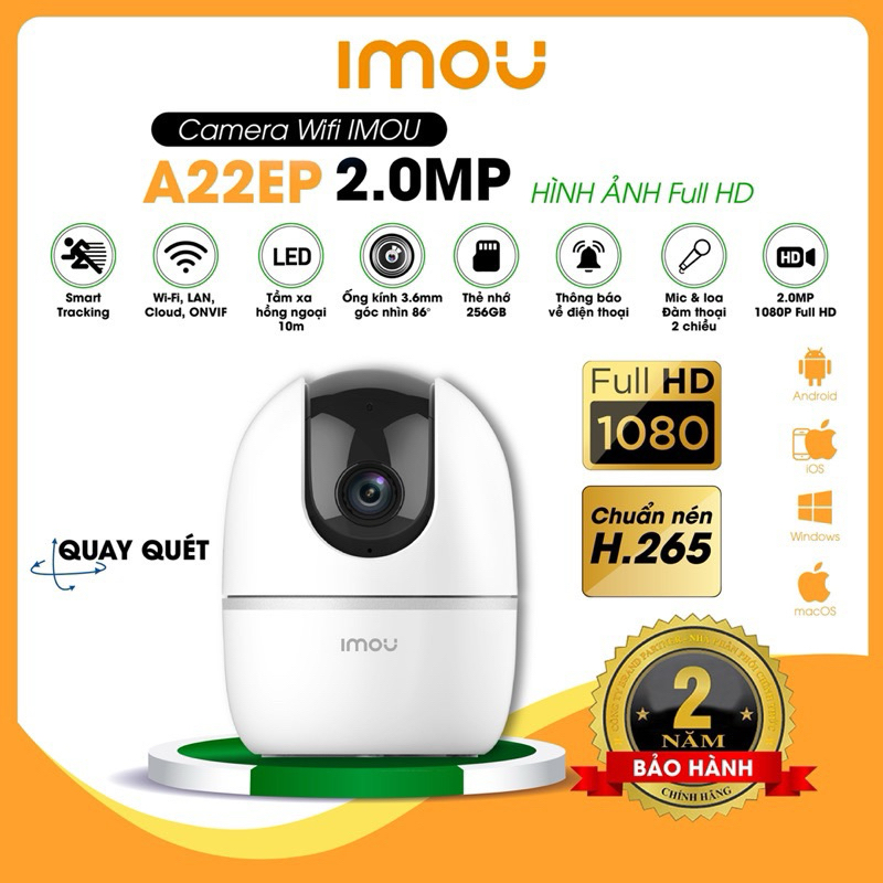 Camera Wifi A22 Imou Xoay 360°. Tặng Đế. FULL HD 1080, Góc Rộng, Đàm ...