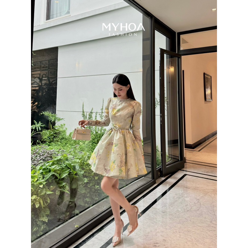 MYHOA| Váy Vân Hoa Tone Xanh Pastel Nữ Sang Trọng Thanh Lịch TKCC | Shopee Việt Nam