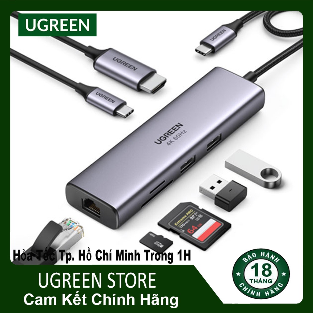 Hub USB Type C 7 in 1 Cao Câp Ugreen 60515 Chính Hãng CM512 (Type C to HDMI 4K@60Hz-Lan Gigabit ...