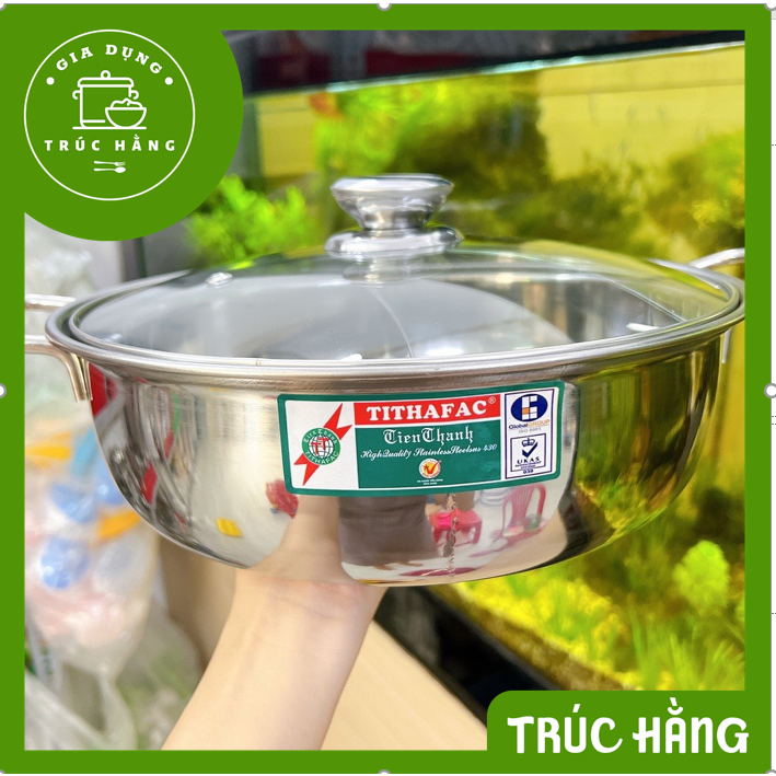 Nồi lẩu 2 ngăn inox nắp kính size 26cm và 28cm sử dụng được bếp gas và ...