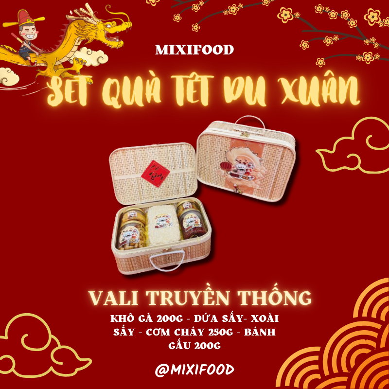 Vali quà TẾT DU XUÂN MIXIFOOD may mắn, tặng, biếu gia đình, đối tác ...