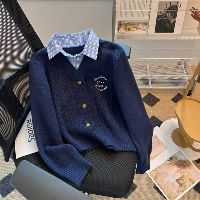 Áo cadigan len phối cổ sơ mi style học sinh Hàn Quốc ( HÀNG ORDER ...
