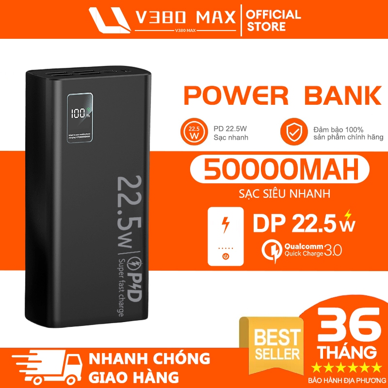 Sạc dự phòng Power bank PD22.5W V380 MAX 10000MAH 30000mah 50000mAh pin dự phòng màn hình Led ...