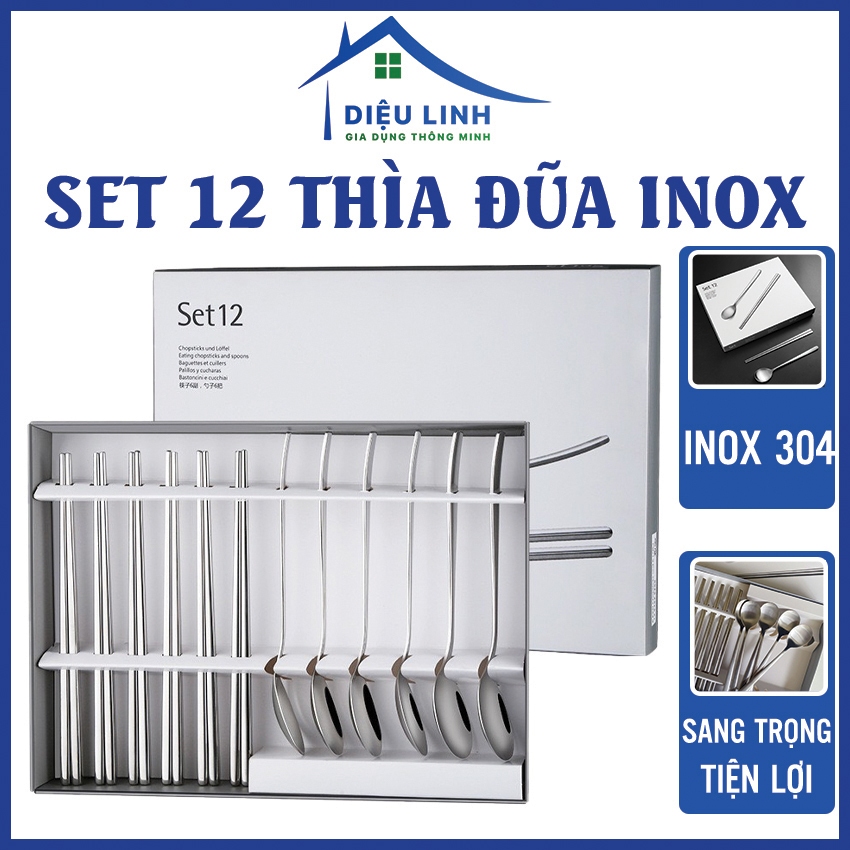 Thìa Đũa Inox Hộp Trắng, Hộp 12 Bộ Đũa, Thìa Muỗng Inox Chống Trơn Cao ...