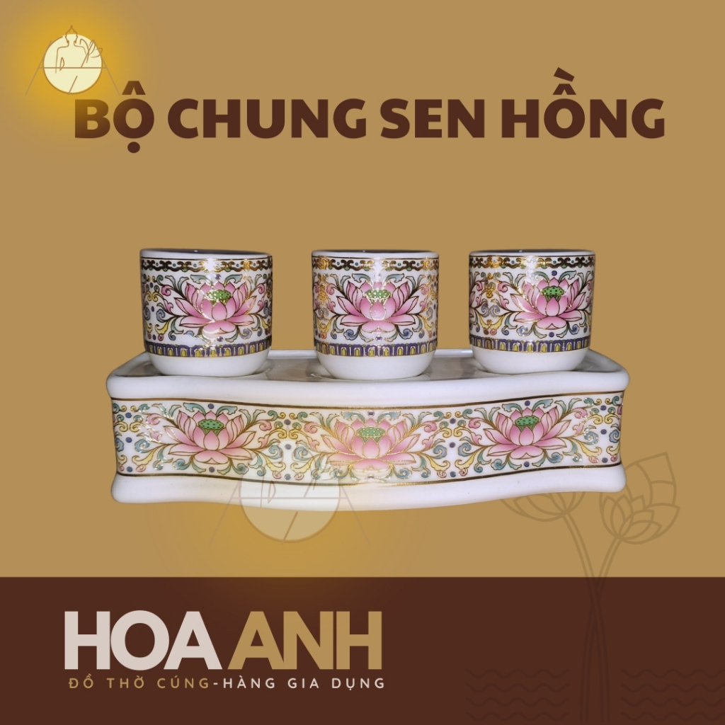 Bộ 3 chung sen hồng mẫu mới đẹp - chung cúng hoa sen, ly cúng hoa sen ...