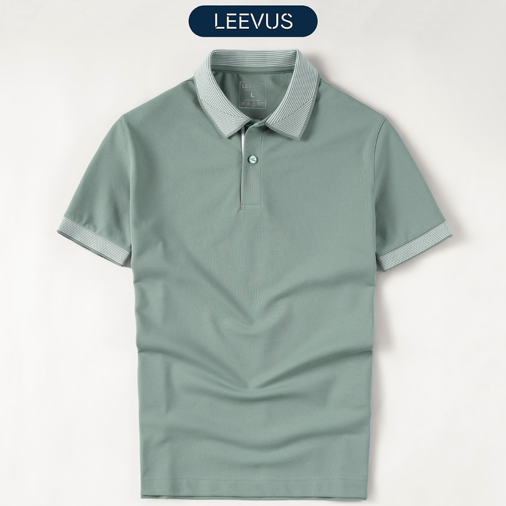Áo Polo nam STRIPED COLLAR LEEVUS phối sọc cổ, vải CVC cá sấu, form ...