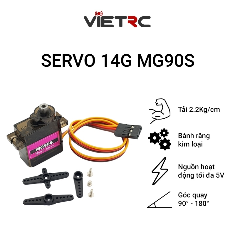 Động cơ servo nhông kim loại 14g MG90S (servo tím bánh răng kim loại MG ...