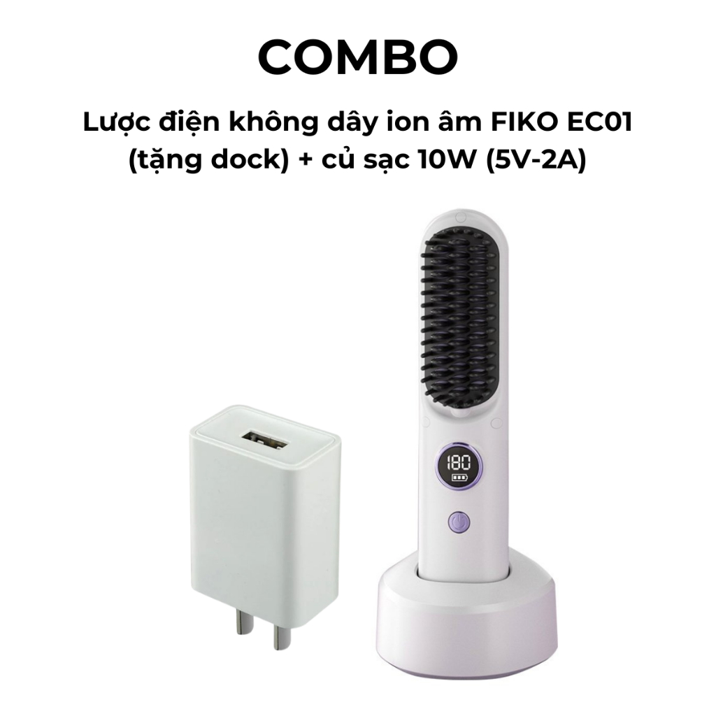 Lược điện không dây ion âm FIKO EC01 - Chăm sóc tóc suôn mượt, tạo kiểu ...
