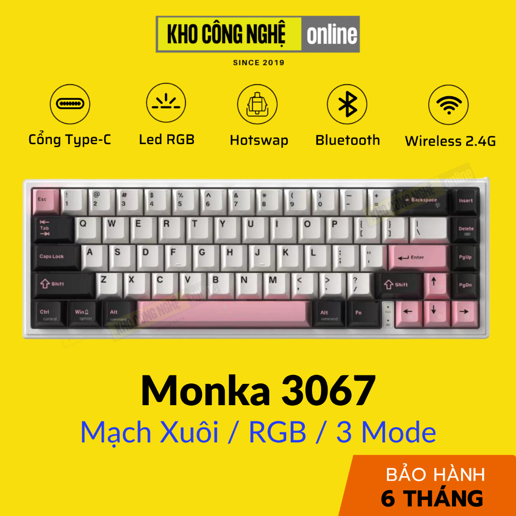 MONKA 3067 V2 Pro - Bàn phím cơ MONKA 3067 V2 Pro Không Dây, Mạch Xuôi ...