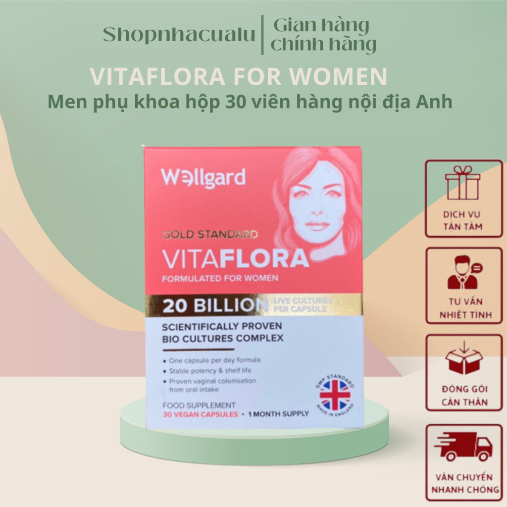 (Date 05/2025)Men phụ khoa Wellgard Vitaflora Anh Quốc hộp 30 viên ...