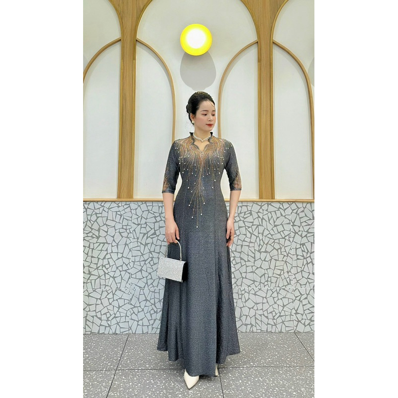 Đầm Trung Niên Dáng Dài + Dáng Lửng K482 Vải Nhũ Có Lót từ 50-80kg Ôm gọn Có hoa | Shopee Việt Nam
