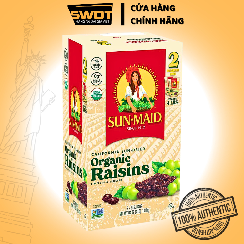 Nho khô Sun Maid Raisins Mỹ 1.81Kg, Nho khô Mỹ thơm ngon chua ngọt tự ...