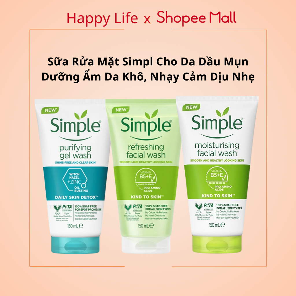 Sữa Rửa Mặt Simple, SRM Simple, Gel Rửa Mặt Cho Da Dầu Mụn Dưỡng Ẩm Da ...
