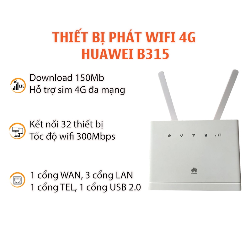 Bộ Phát Wifi 4G HICO Huawei B315 Tốc Độ 150Mb 4 Cổng LAN Kết Nối 32 ...
