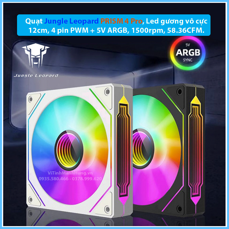 Quạt Jungle Leopard PRISM 4 Pro, Led gương vô cực, 12cm, 4 pin PWM + 5V ARGB, 1500rpm, 58.36CFM ...