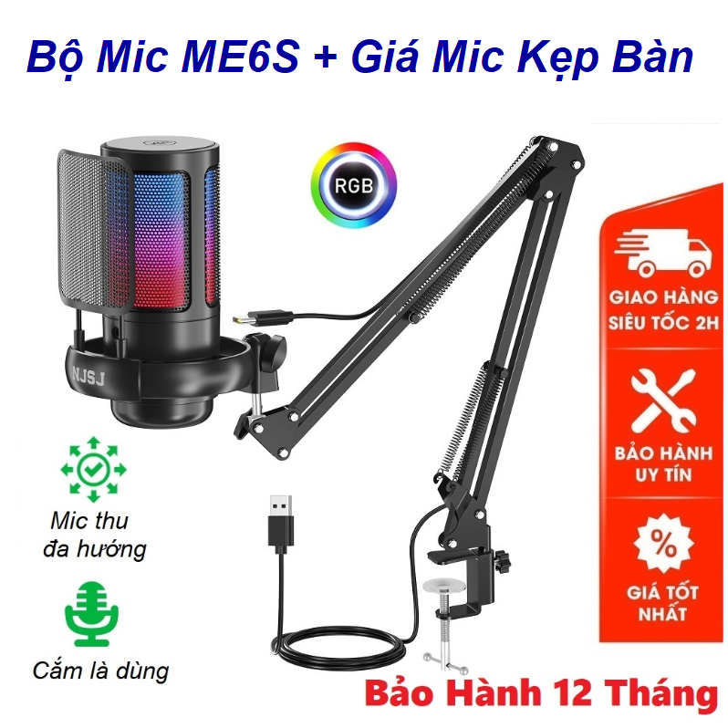 Micro Chơi Game, Thu Âm Livestream, Có Đèn Led RGB, Mic ME6S Cắm Cổng USB, Dùng Cho Laptop Và PC ...