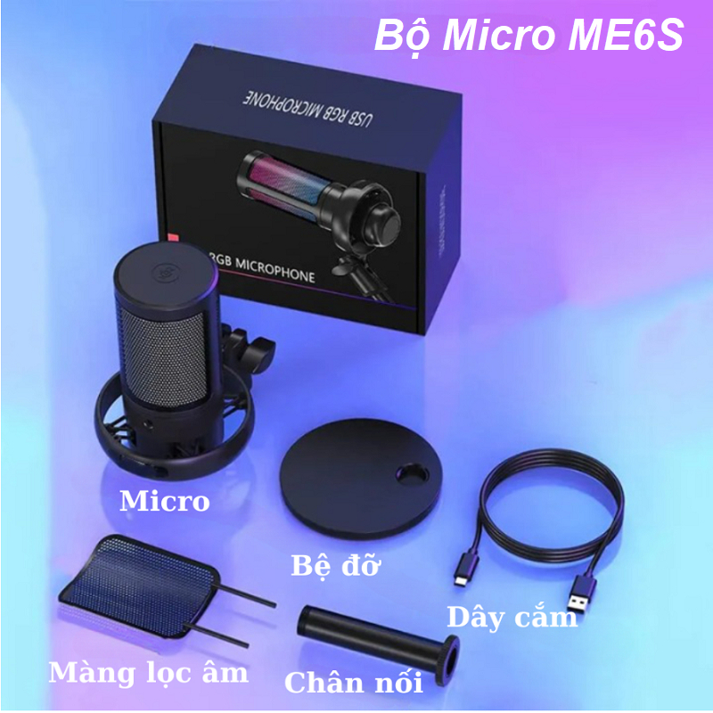 Micro Chơi Game, Thu Âm Livestream, Có Đèn Led RGB, Mic ME6S Cắm Cổng USB, Dùng Cho Laptop Và PC ...