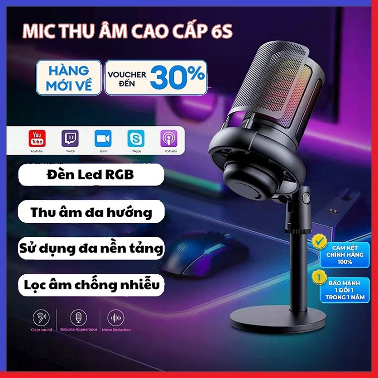 Micro Chơi Game, Thu Âm Livestream, Có Đèn Led RGB, Mic ME6S Cắm Cổng ...