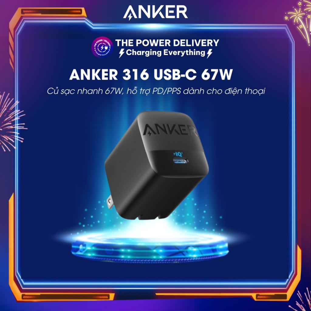 Củ sạc nhanh Anker 316 A2671 công suất 67W, hỗ trợ PD/PPS dành cho điện thoại- Hàng chính hãng ...