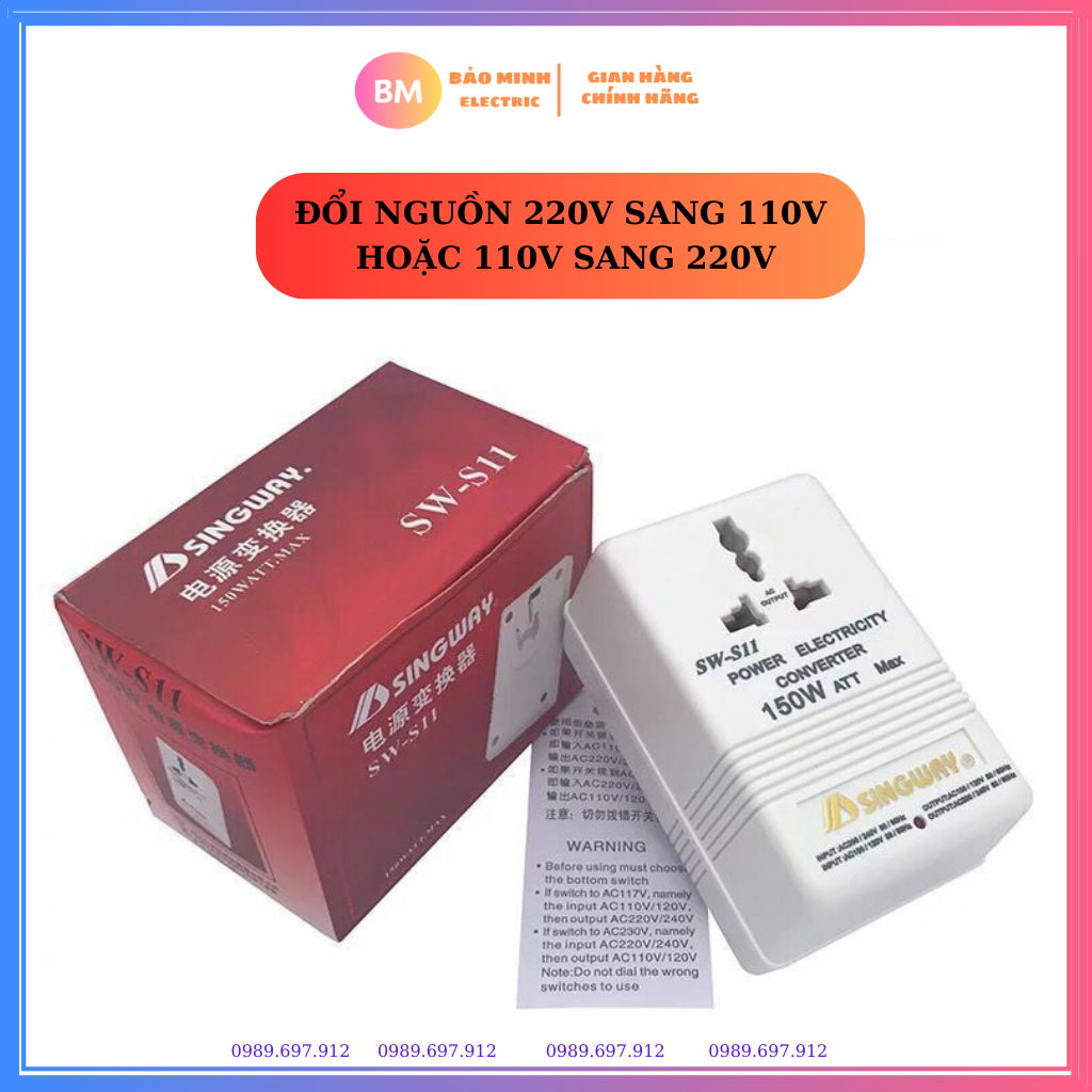Bộ đổi nguồn 220v sang 110v hoặc đổi nguồn 110v sang 220v SINGWAY 150w chỉ dùng cho các thiết bị ...