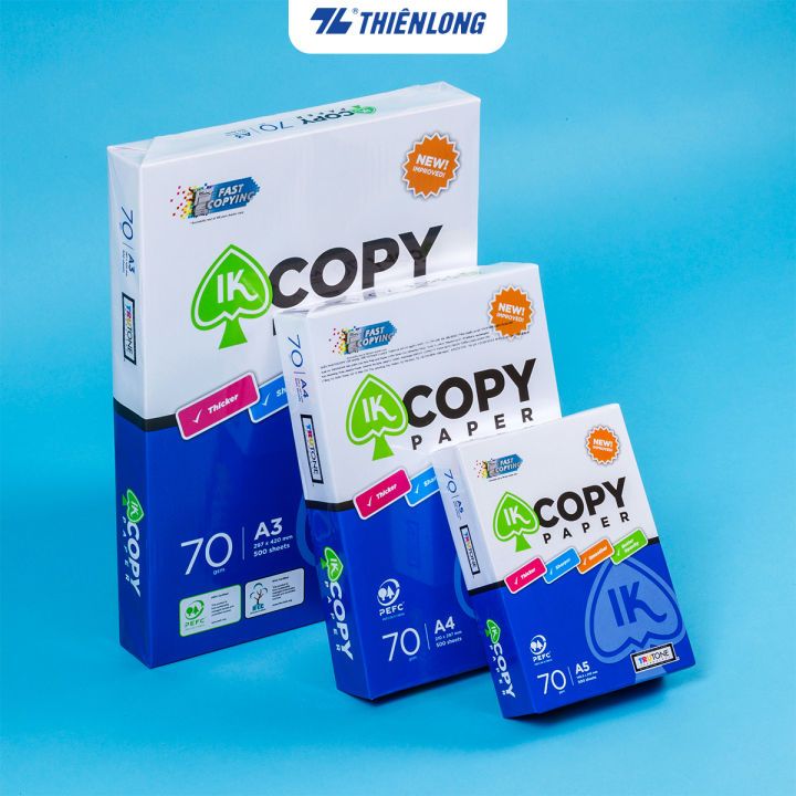 Giấy in 70 gsm 500 tờ A3, A4, A5 - Giấy photo IK Copy cao cấp, đều màu không gợn sóng, độ dày ...