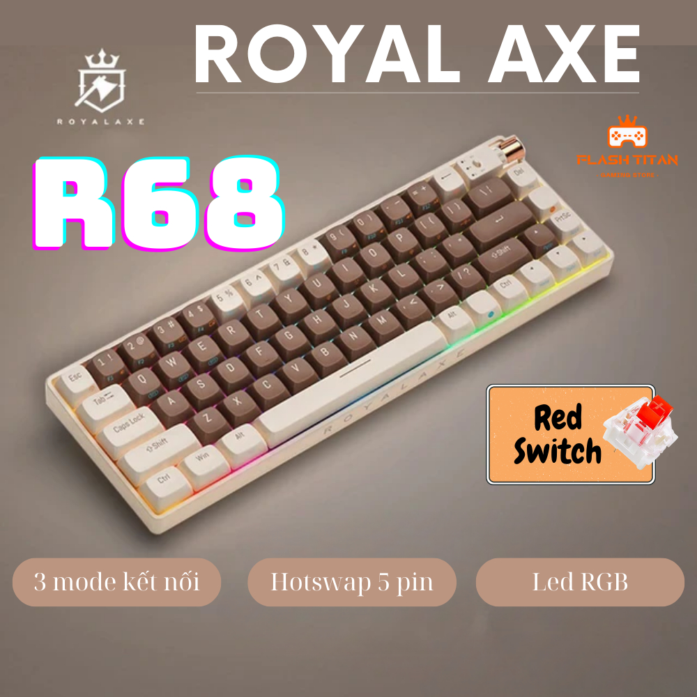 Bàn phím cơ không dây Royal Axe R68 - Hotswap 5 pin - 3 Mode kết nối ...