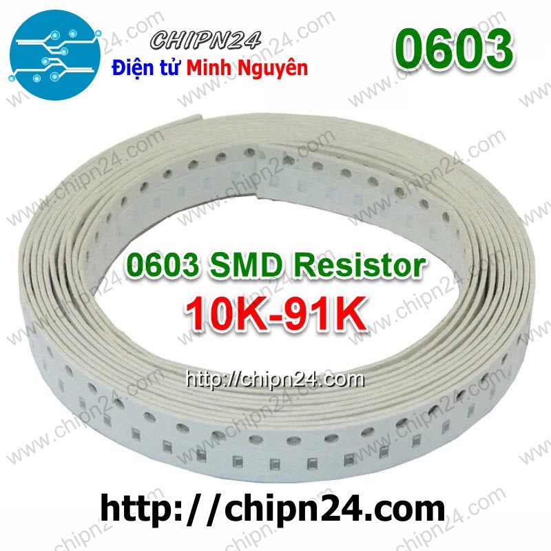[50 con] Điện Trở dán SMD 0603 1% (1.6x0.8mm) (10K 12K 15K 18K 22K 33K 39K 47K 51K 56K 68K 82K ...