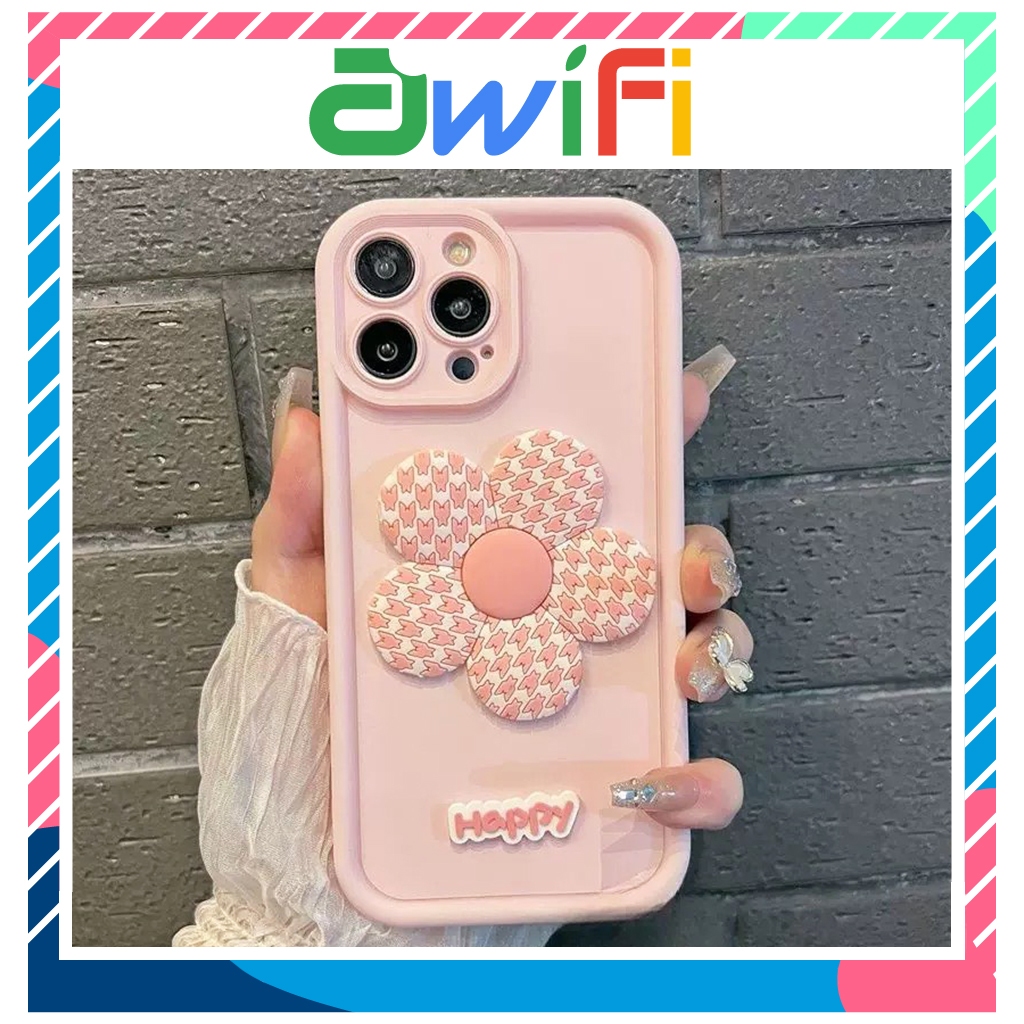 Ốp lưng iphone camera viền cao hoa happy gắn 3D 6s/6plus/7/8/plus/x/xs/11/12/13/14/15/pro/max ...