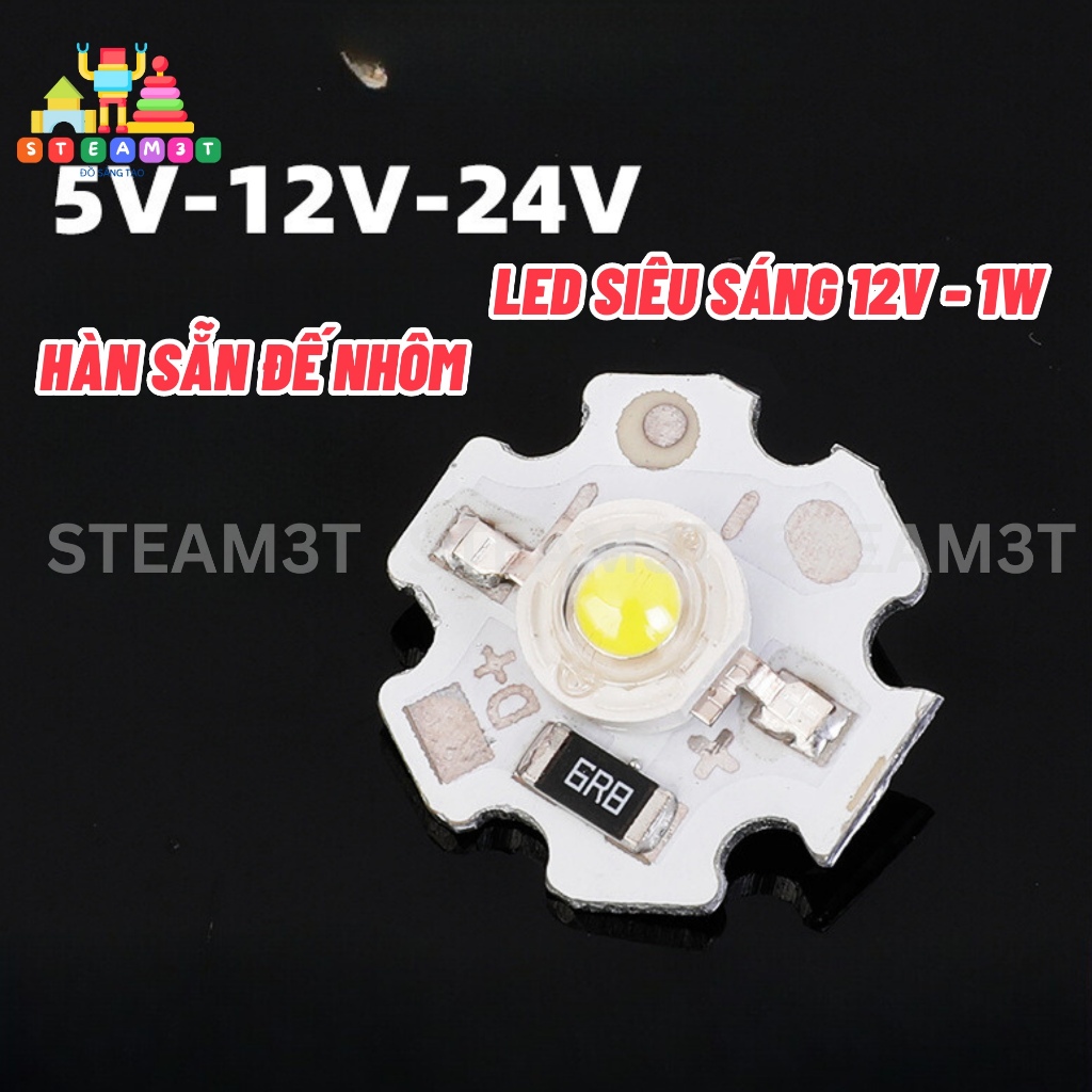 Đèn LED Siêu Sáng 12V 1W - Màu Trắng, Đỏ, Xanh, Vàng, Hồng - 20mm - Hàn Sẵn Đế Nhôm - LK0707 ...