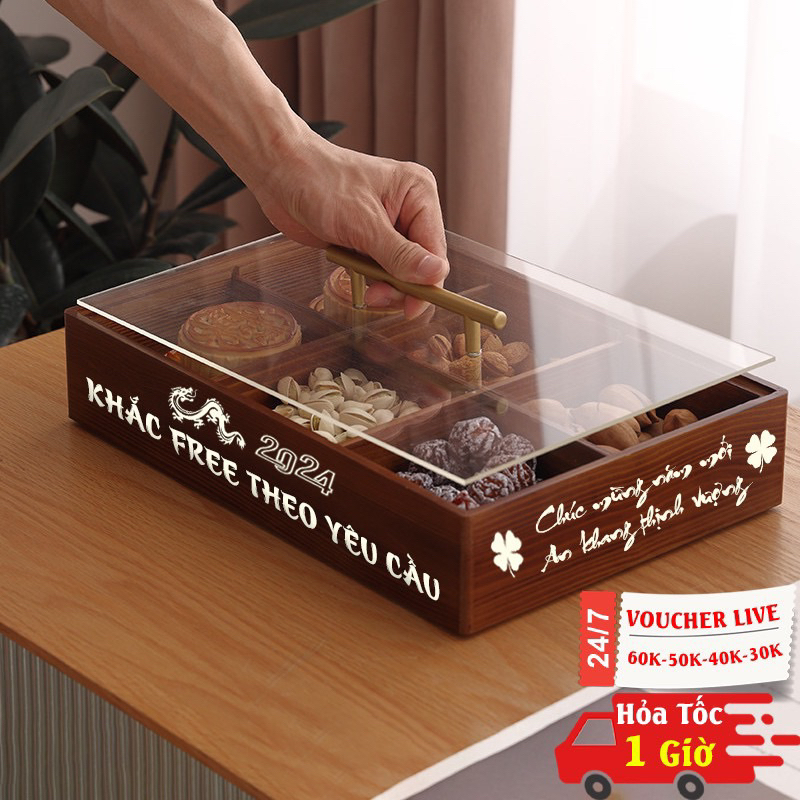Khay Đựng Bánh Kẹo Tết 2025 Hộp Để Mứt Các Loại Hạt Dưa Bí Trái Cây Gỗ Cao Cấp Sang Trọng